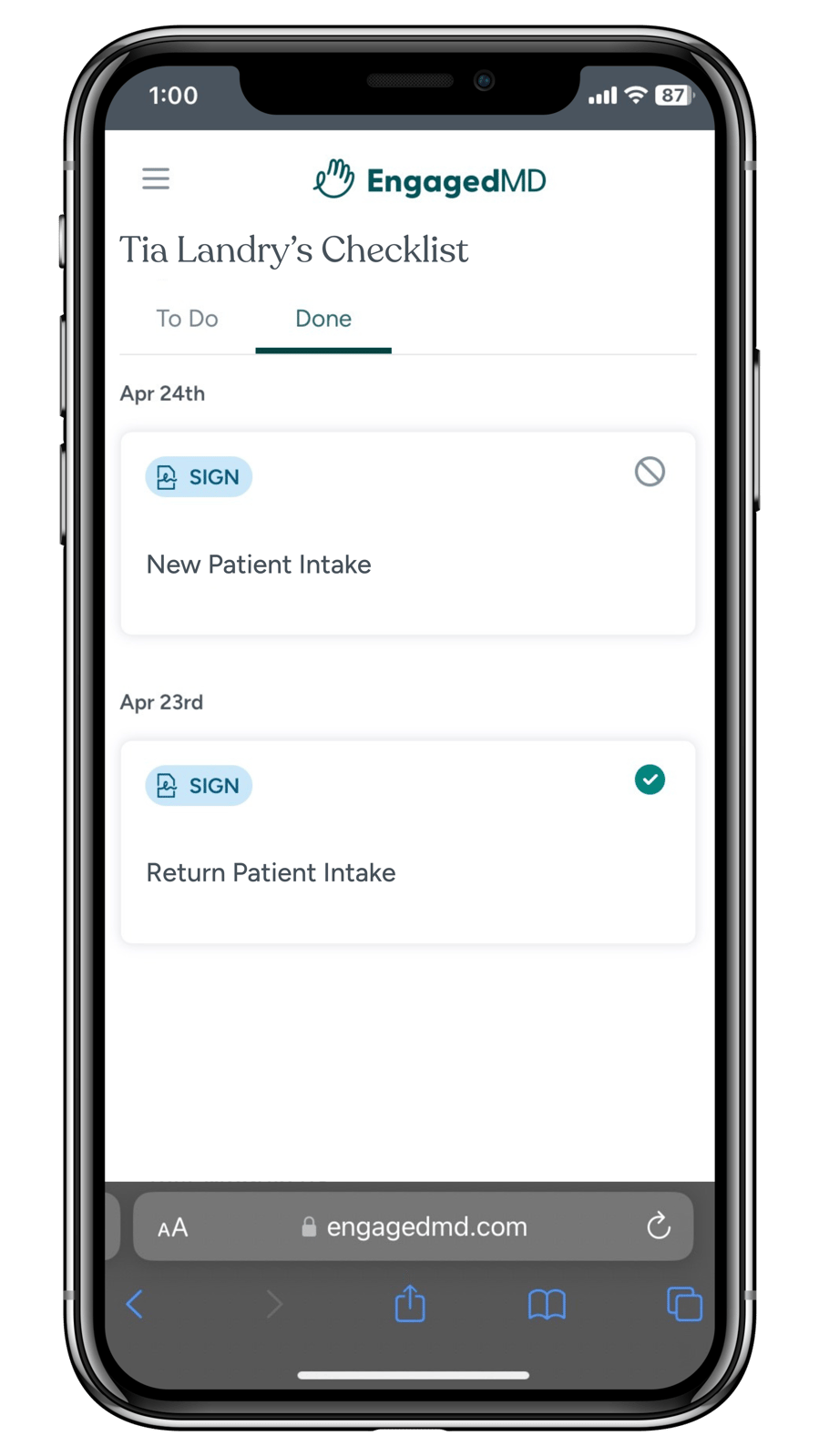 How do I navigate the EngagedMD patient portal?